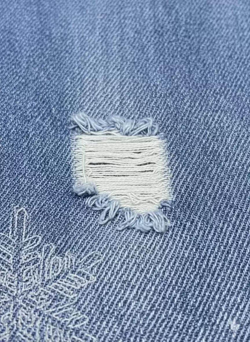 Wide-Leg Denim Jeans with Snowflake Graphic and Distressing